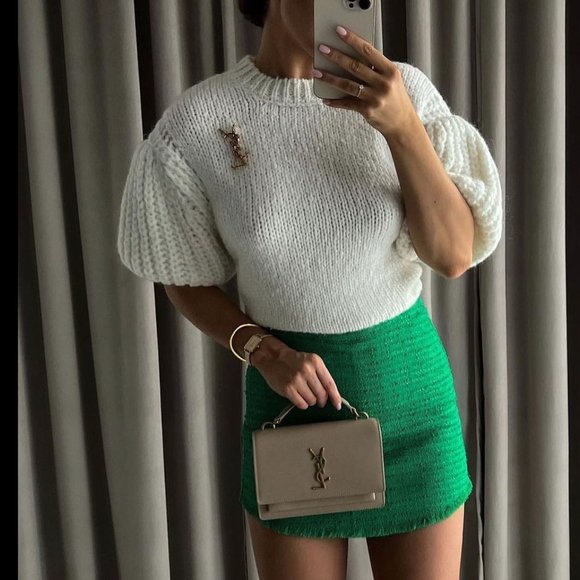 Zara | Shorts | Zara Kelly Green Textured Tweed Skirt Skort | Poshmark